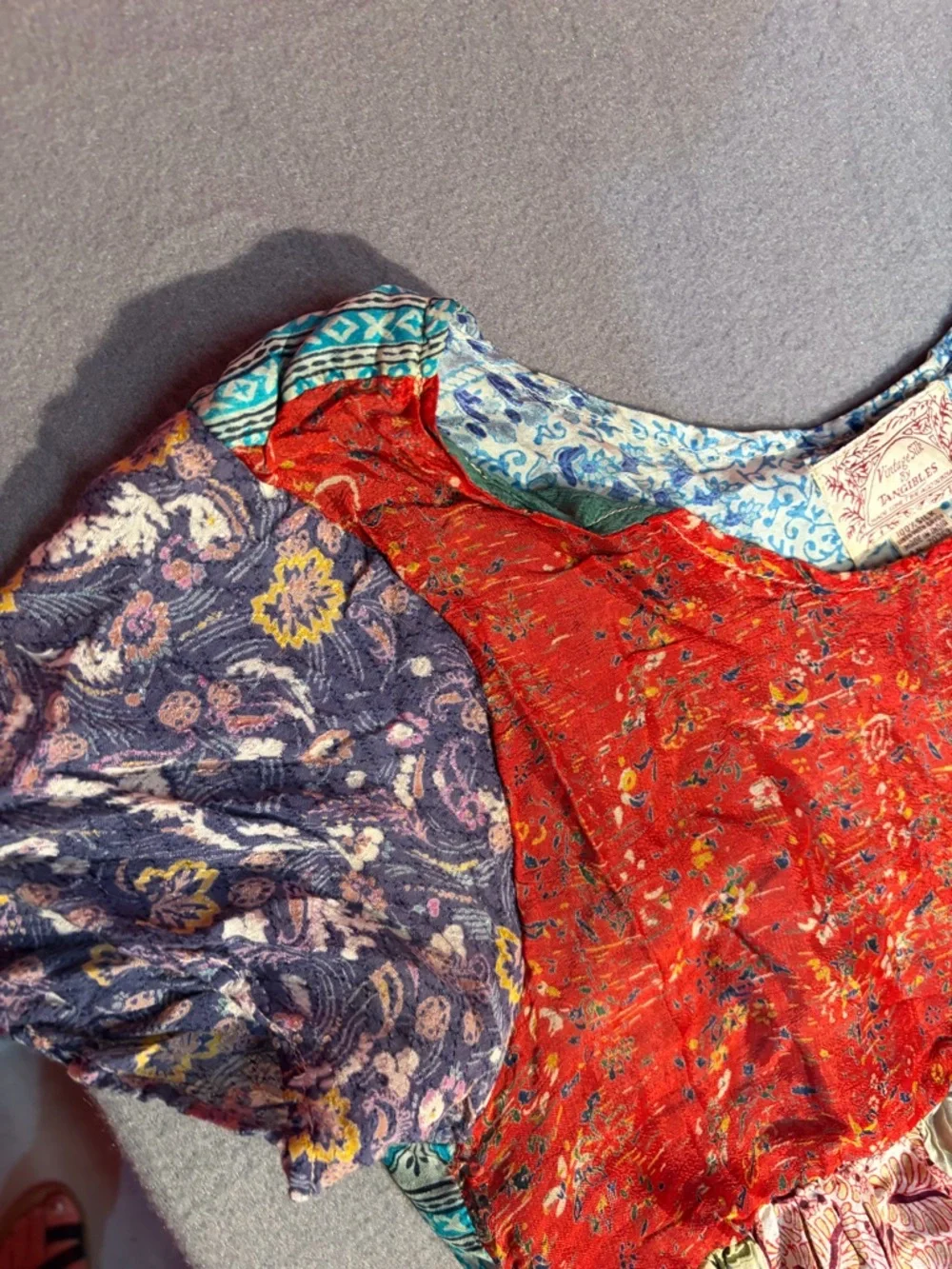 Tangibles | Dresses | Tangibles Patchwork Boho Silk Dress Mixed Floral ...
